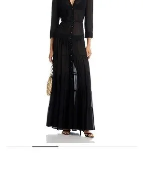 L'AGENCE | Dresses | Lagence Seraphina Tiered Black Sheer Buttonfront ...